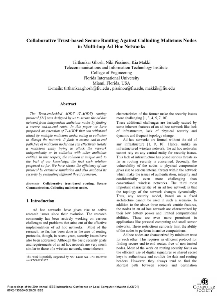 Collaborative Trust Based Secure Routing Against Colluding Malicious Nodes In Multi Hop Ad Hoc