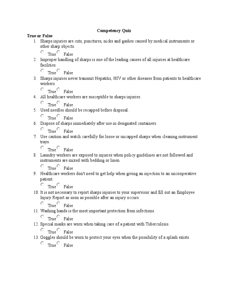 Infection Control Competency Quiz | PDF | Hygiene | Hand Washing