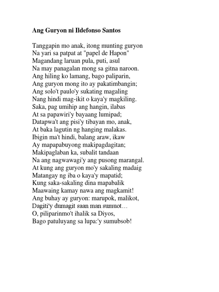 Ang Guryon Ni Ildefonso Santos | PDF