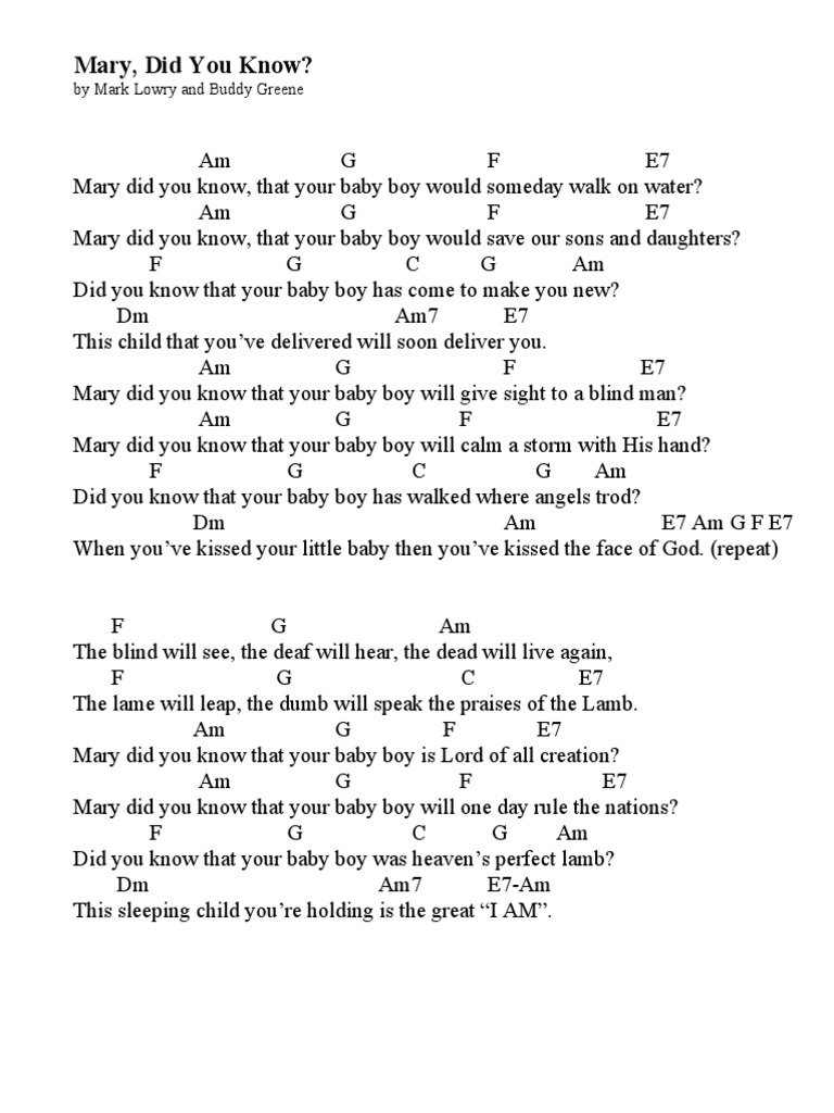 Guitar Chords To Mary Did You Know