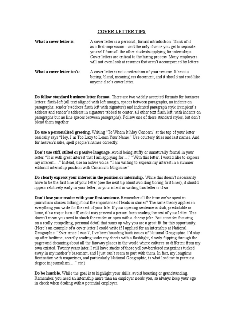 Tips for Writing a Cover Letter | Paragraph | Text