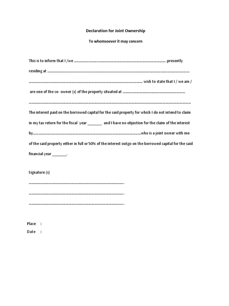 Joint Ownership Declaration Form | PDF