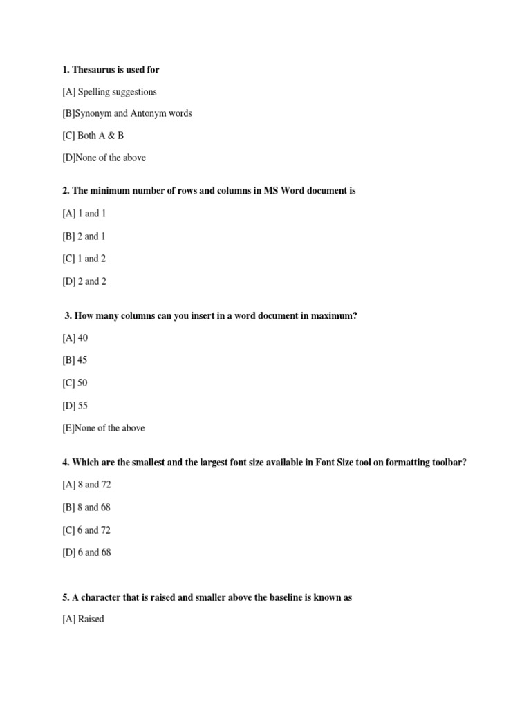 MCQ On MS Word | PDF | Microsoft Word | Typefaces
