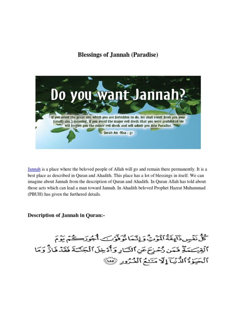 Blessings of Jannah | PDF | Religious Belief And Doctrine | Islamic ...