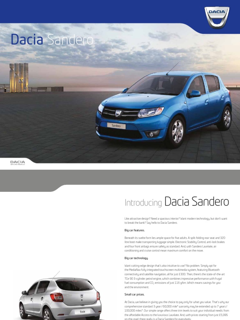 Dacia Sandero Brochure | Suspension (Vehicle) | Fuel Economy In Automobiles