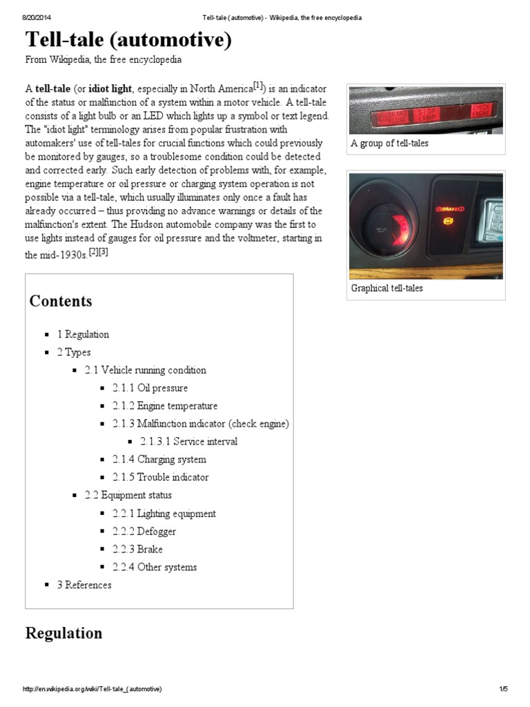 Tell-Tale (Automotive) - Wikipedia, The Free Encyclopedia | PDF ...