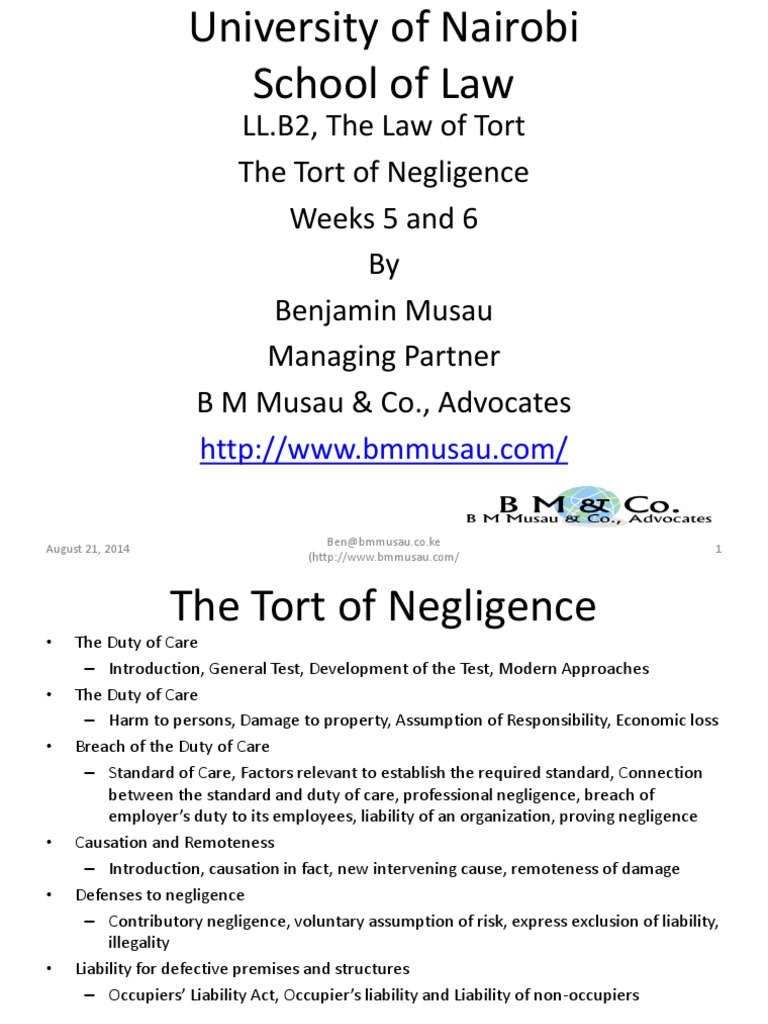 Lectures Weeks 5 and 6 The Tort of Negligence | PDF | Negligence ...