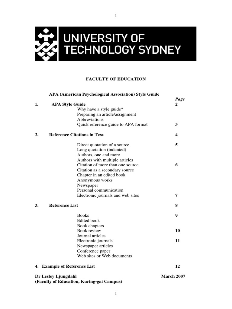 APA UTS Reference Guide | PDF | Citation | American Psychological ...