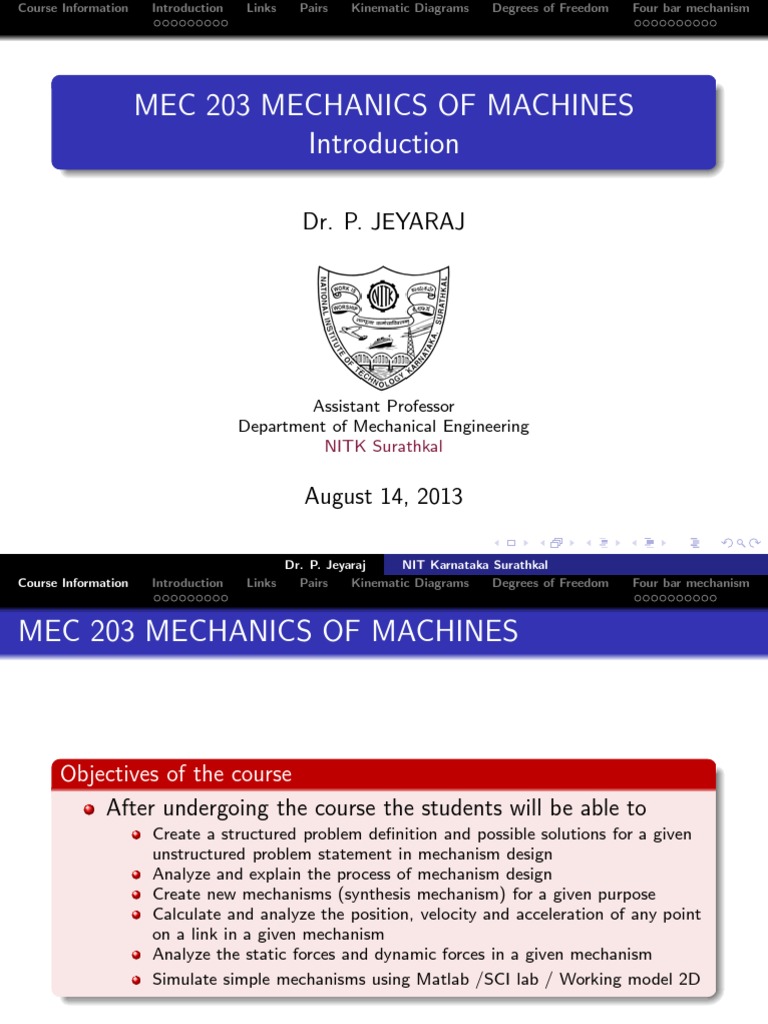 Mechanics of Machines Intro | PDF | Kinematics | Applied And ...