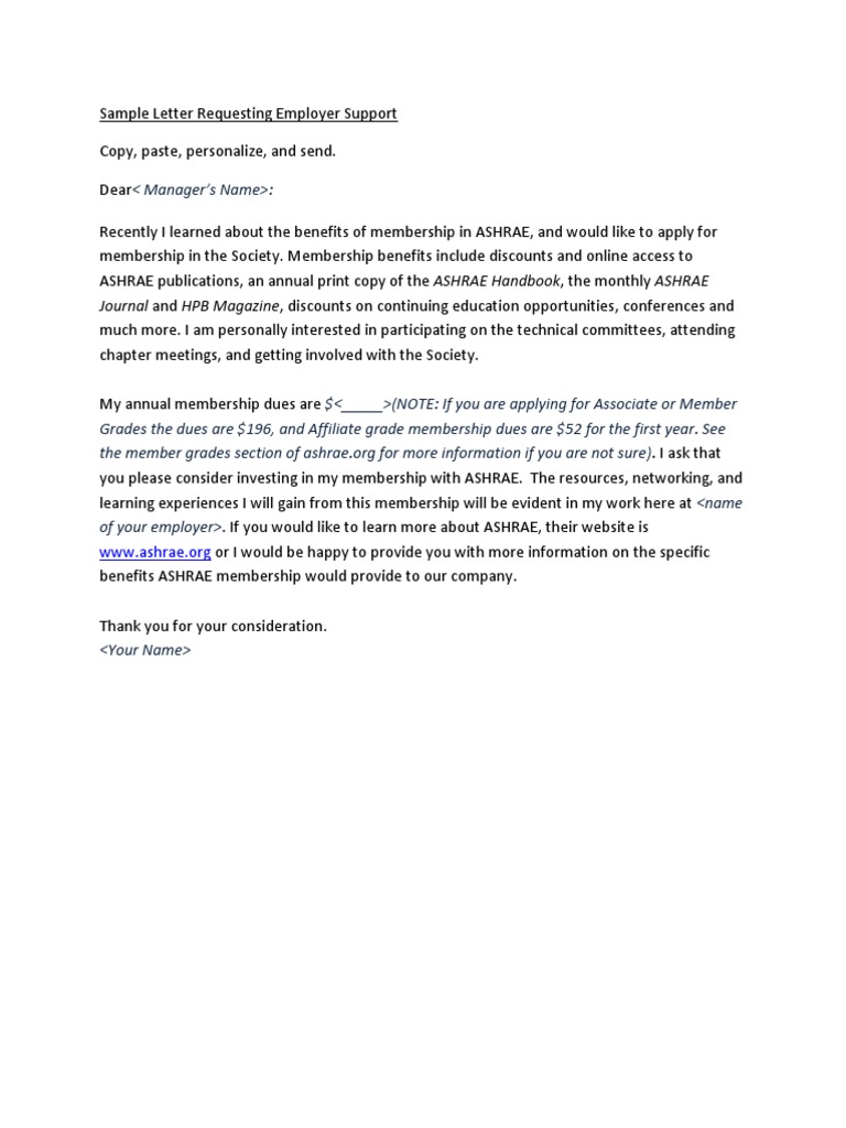 Request for Employer Support for ASHRAE Membership | PDF | Career & Growth