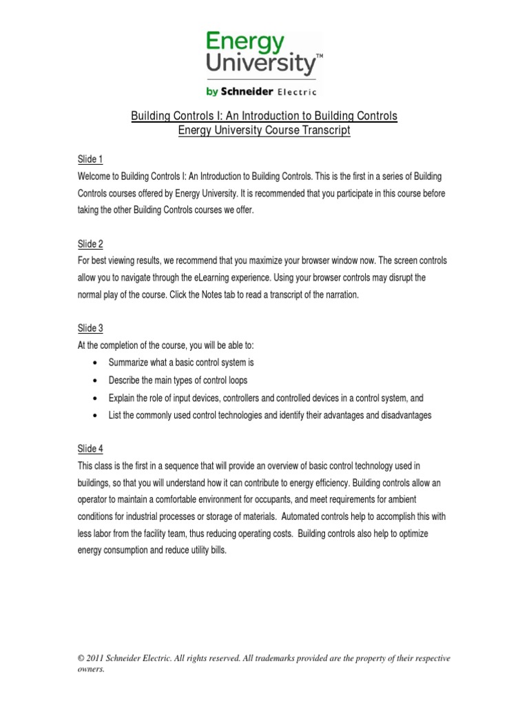 Building Controls I - An Introduction To Building Controls-Transcript ...