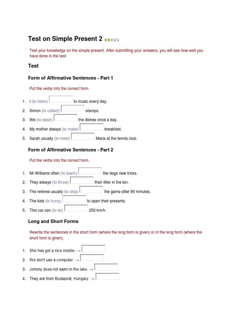 Simple Present Tense Practice Test | PDF | Language Arts & Discipline