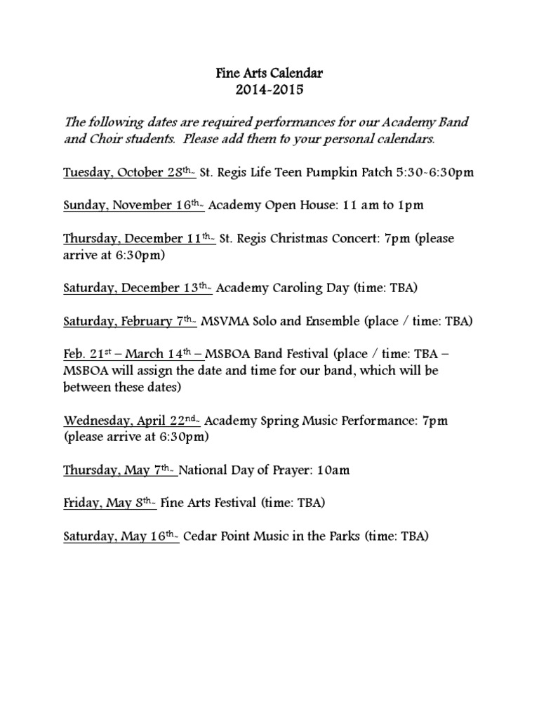 2014-2015 Fine Arts Performance Schedule | PDF