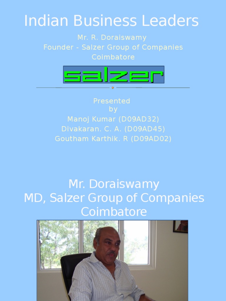 Indian Business Leaders: Mr. R. Doraiswamy Founder - Salzer Group of ...