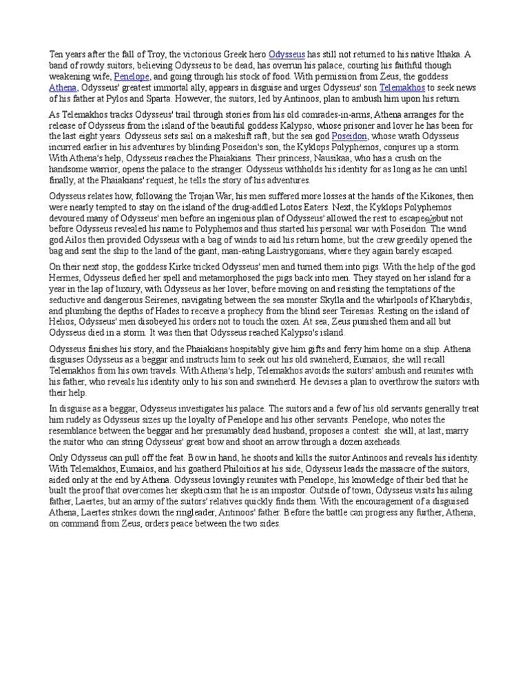 Summary of Odyssey | PDF | Odysseus | Odyssey