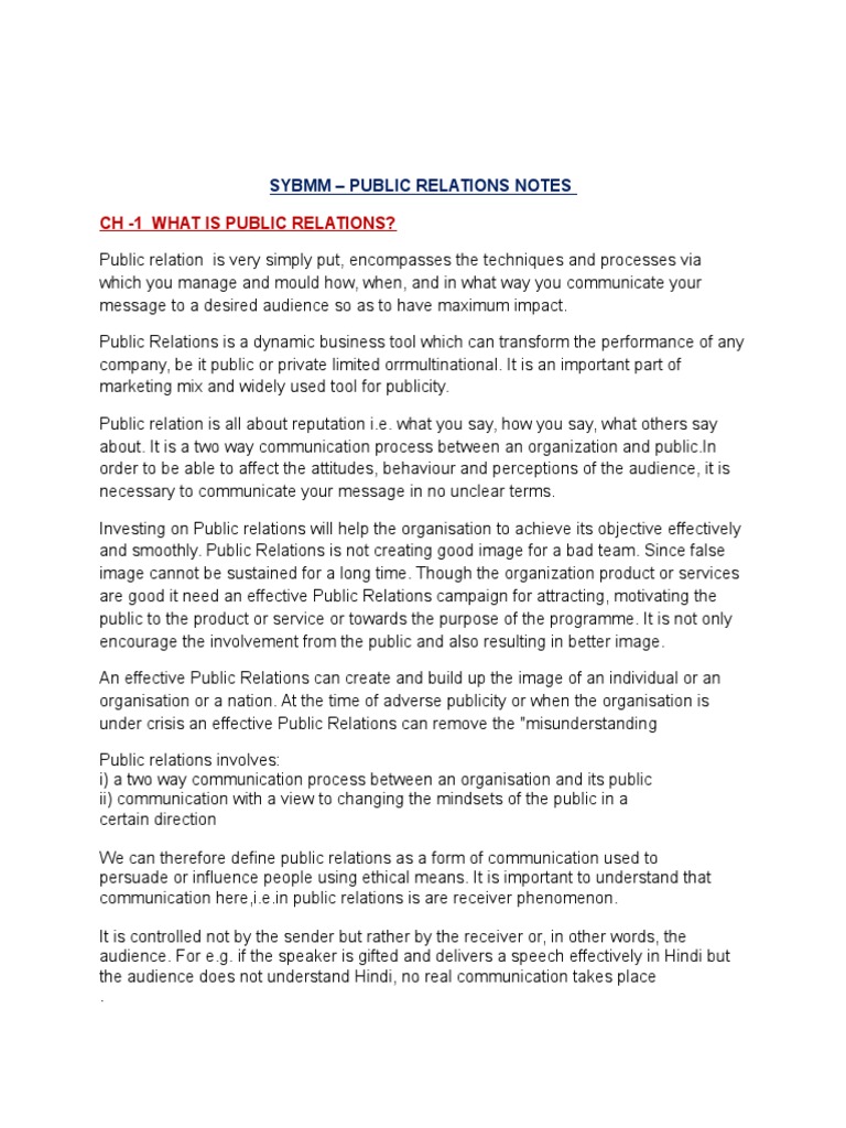 Sybmm PR Notes | PDF | Public Relations | Communication