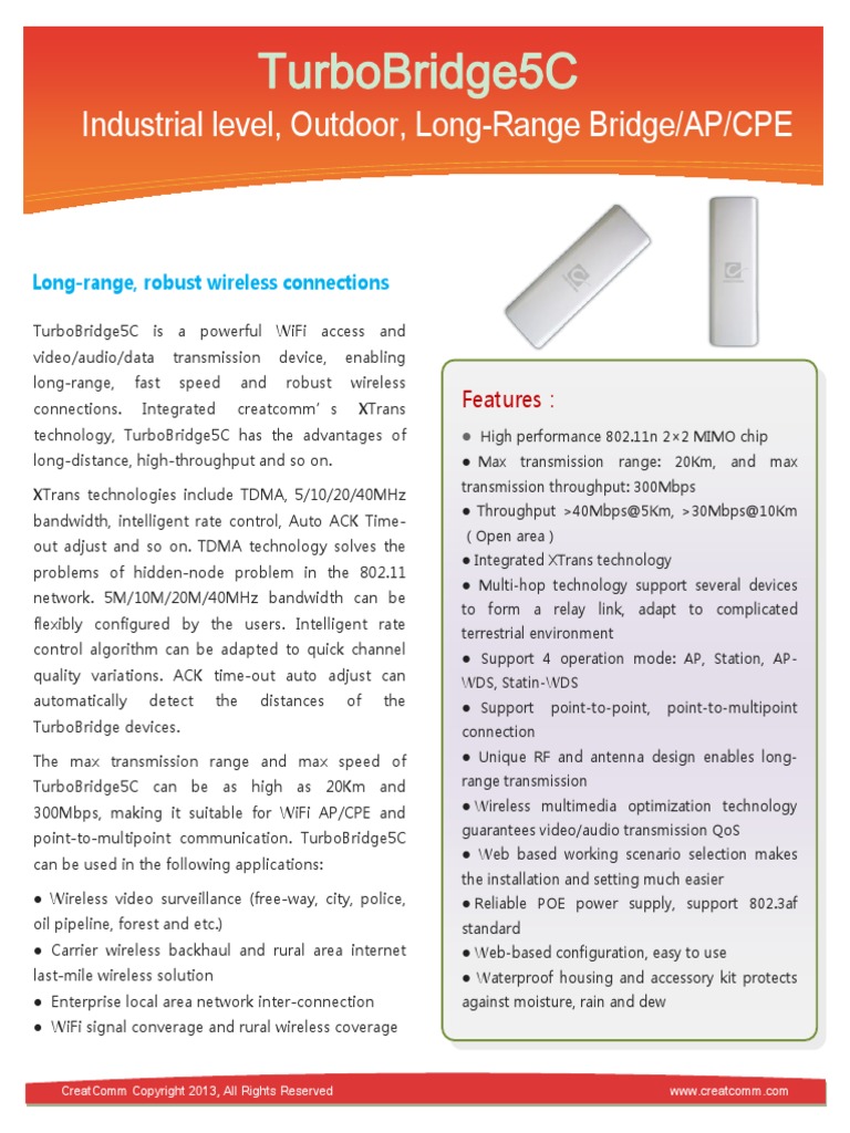 TurboBridge5C Datasheet (AR9342) | PDF | Wi Fi | Wireless