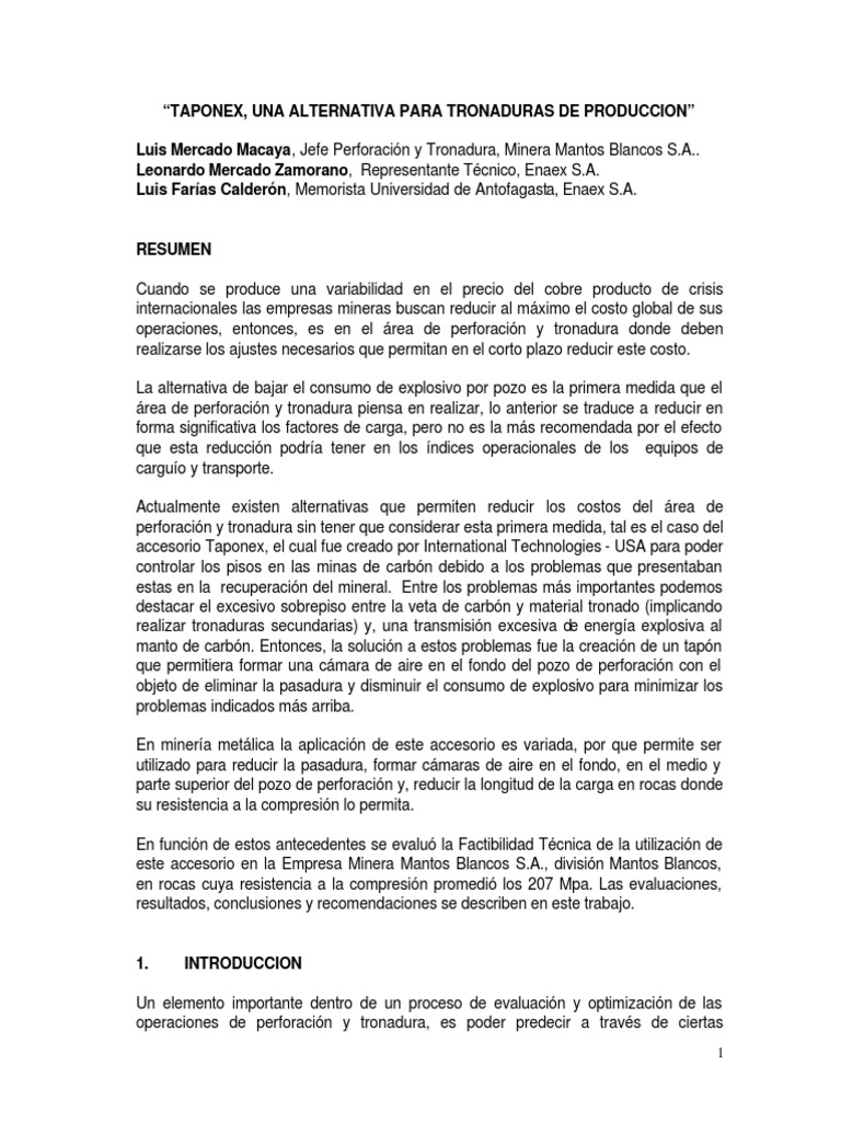 Aplicaciones Especiales de Taponex | PDF | Minería | Material explosivo