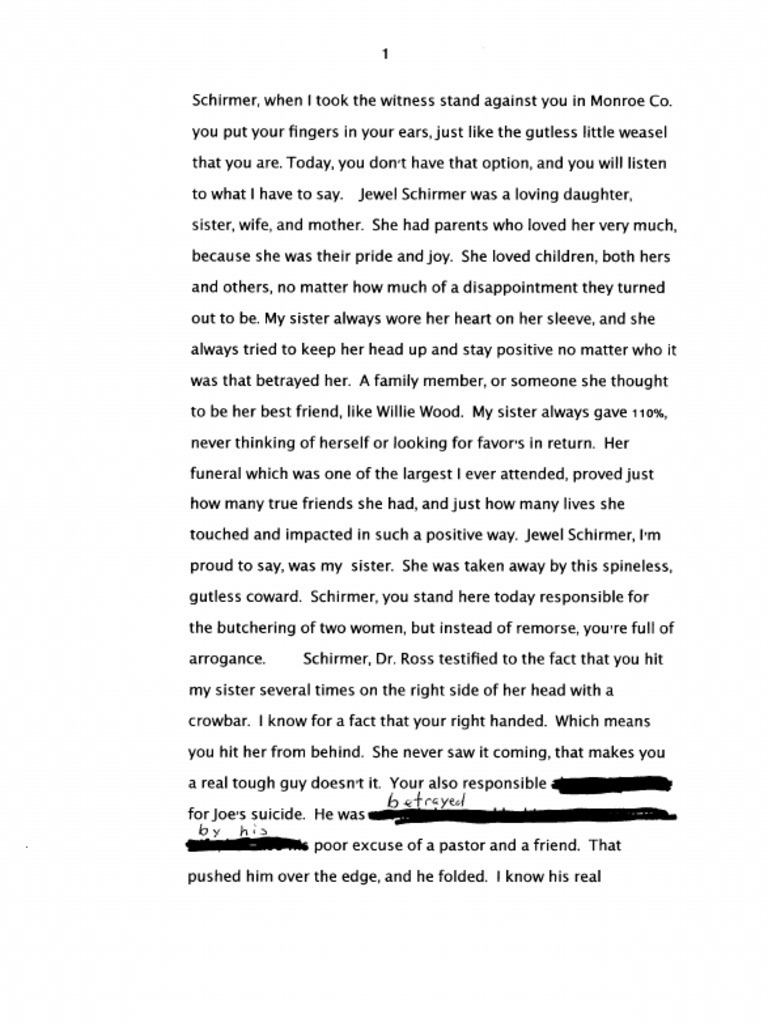 Brother of AB Schirmer Murder Victim Releases Statement | PDF