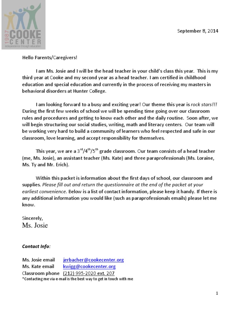 Welcome Letter for 3rd-5th Grade Parents | PDF | Lifestyle