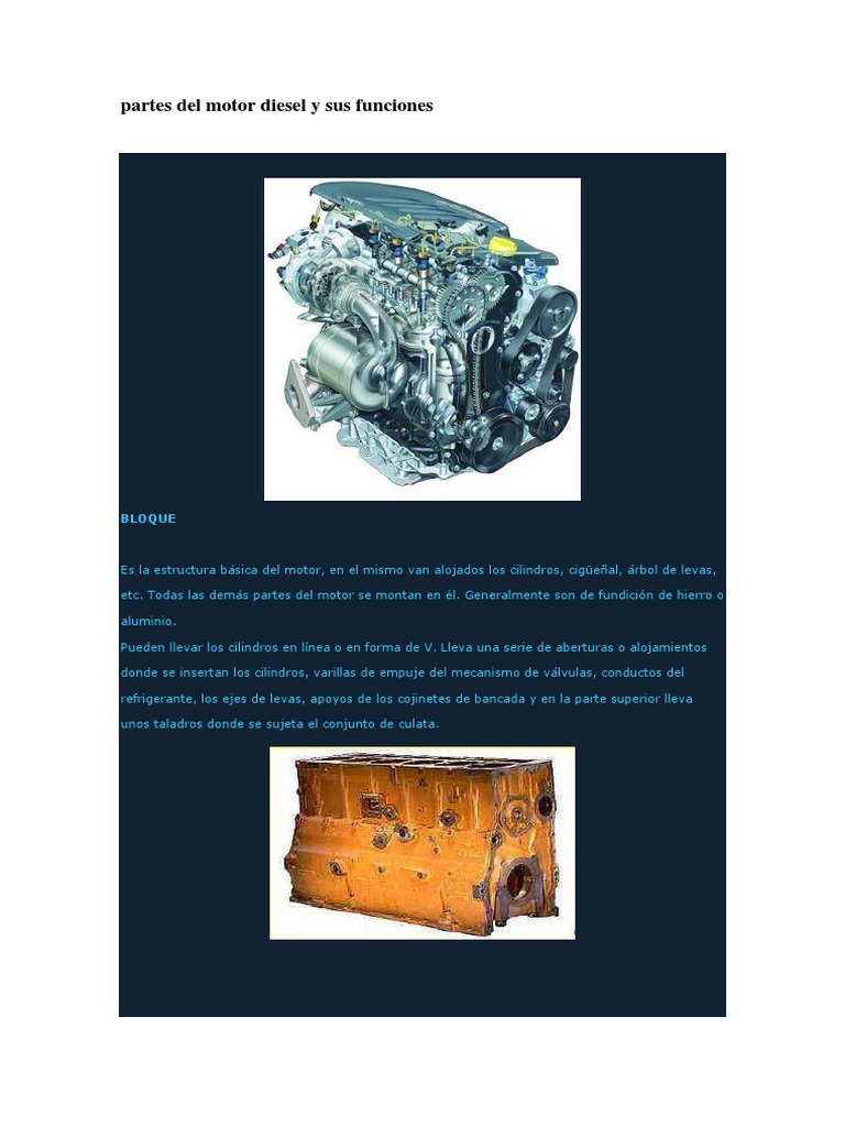 Partes Del Motor Diesel y Sus Funciones | PDF | Pistón | Bomba