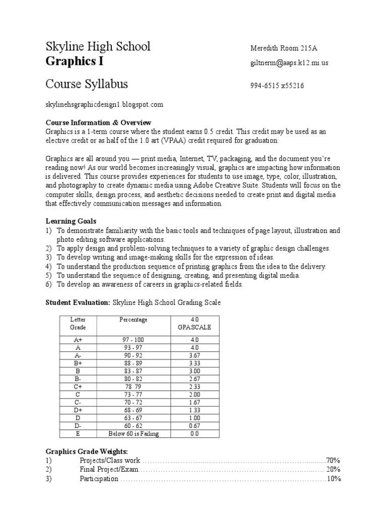 Skyline High School Graphics Course Syllabus | PDF | Graphic Design ...