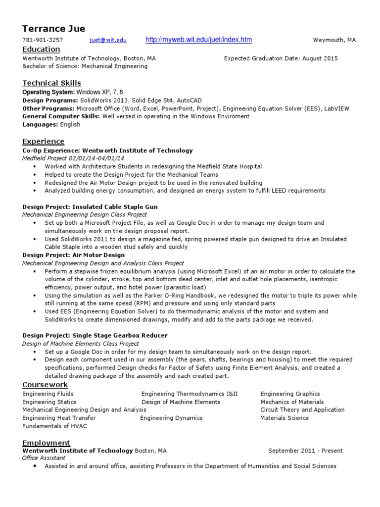 Terrance Jue Resume 2014 | PDF | Machines | Engineering