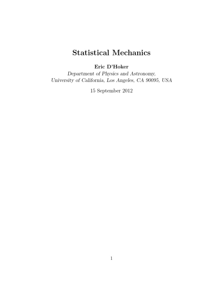Statistical Mechanics | PDF | Thermodynamic Equilibrium | Thermodynamics