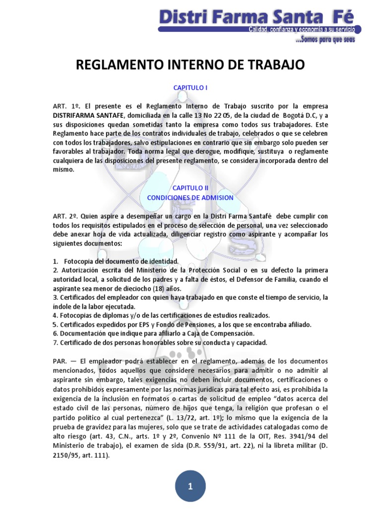 Reglamento Interno de Trabajo Dfs | PDF | Derecho laboral | Salario