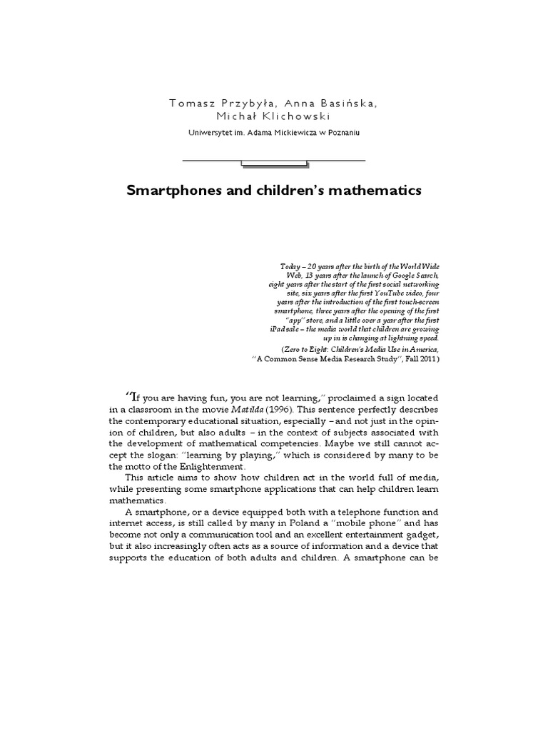 Smartphones and Children S Mathematics | PDF | Mobile App | Mobile Phones