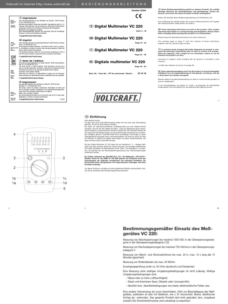 Digital Multimeter VC 220 | PDF | Manufactured Goods | Electrical ...