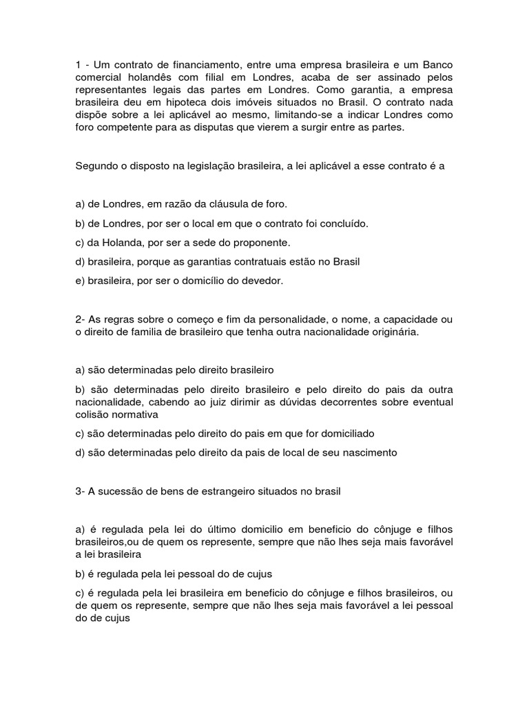 DIP - Elementos de Conexão (Questionário) | PDF | Domicílio (jurídico) | Nacionalidade