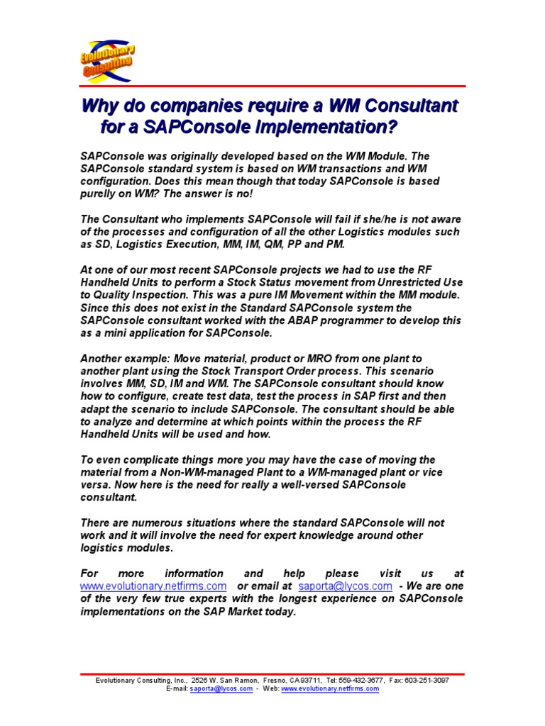 RF Sap Console WM | PDF