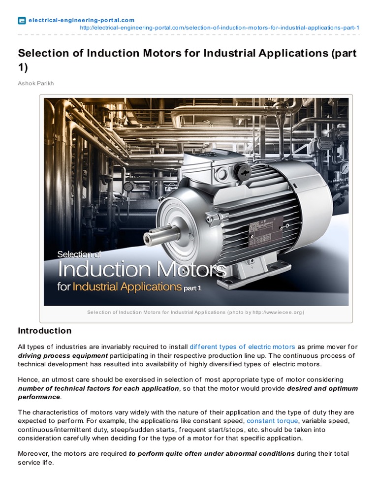 Selection of Induction Motors For Industrial Applications Part 1 | PDF ...