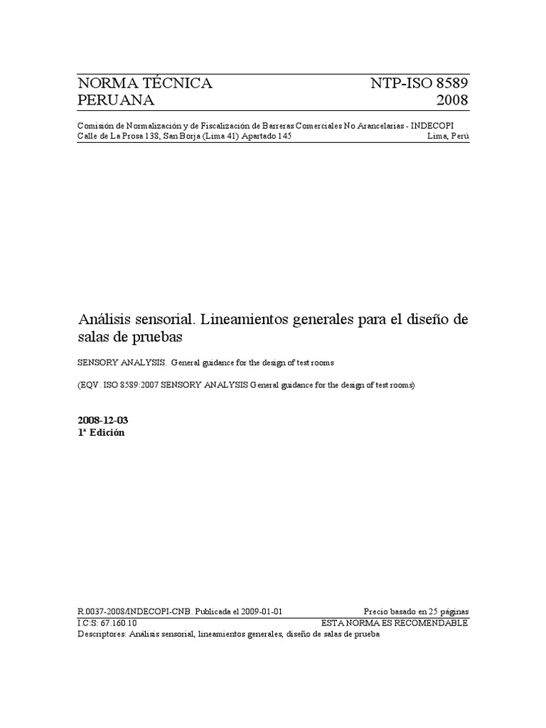NTP ISO 8589.2008 - Análisis Sensorial. Lineamientos Generales para El ...