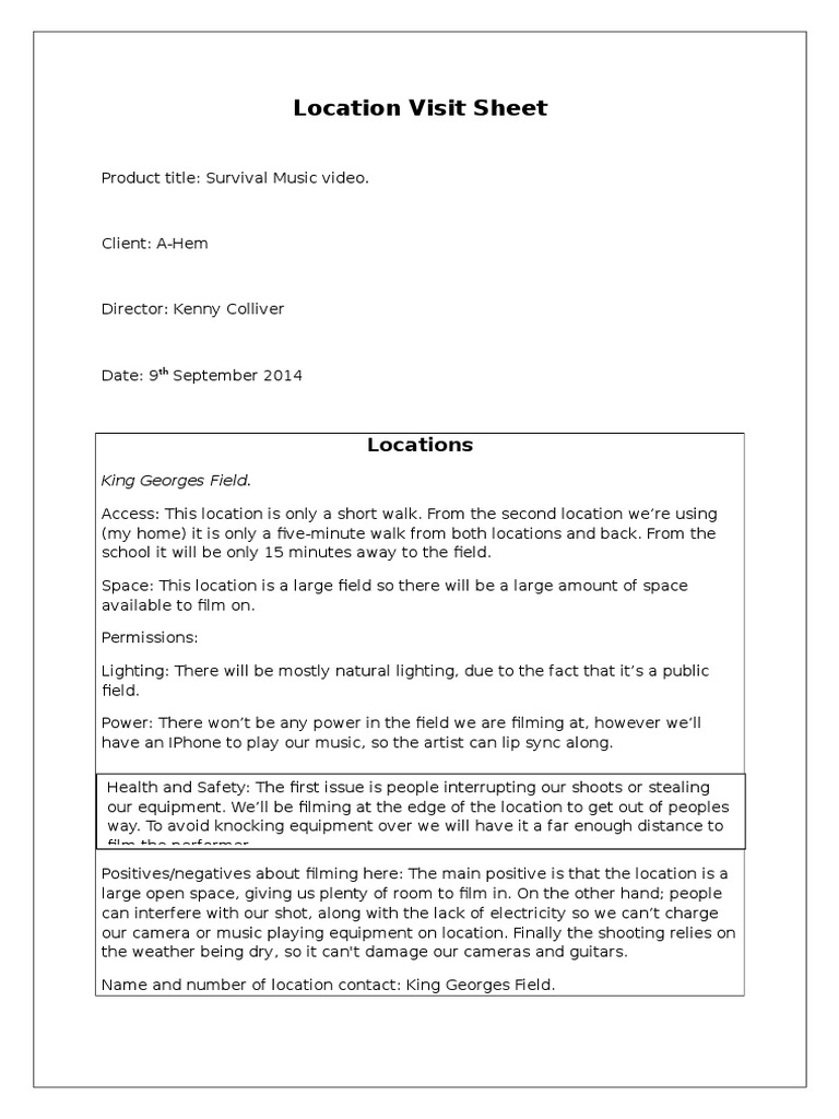 Location Visit Sheet | PDF