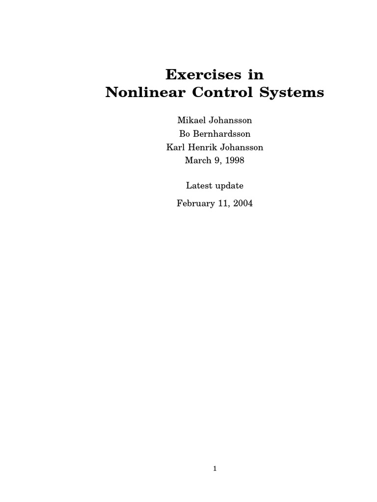 Exercises in Nonlinear Control Systems | PDF | Stability Theory | Control Theory