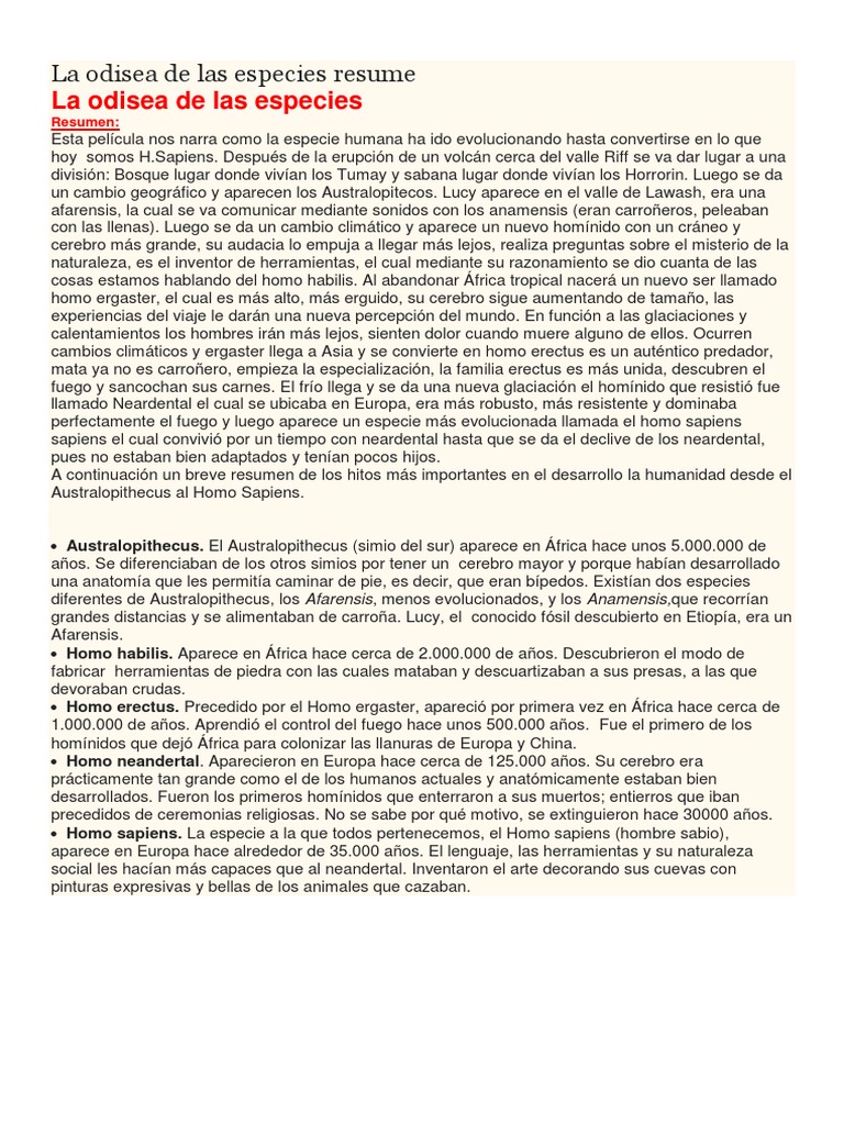 La Odisea de Las Especies Resume | PDF | Homo | neanderthal