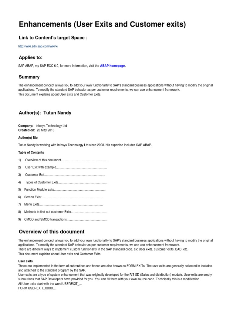 Enhancements (User Exits and Customer Exits) | PDF | Subroutine | Software Development