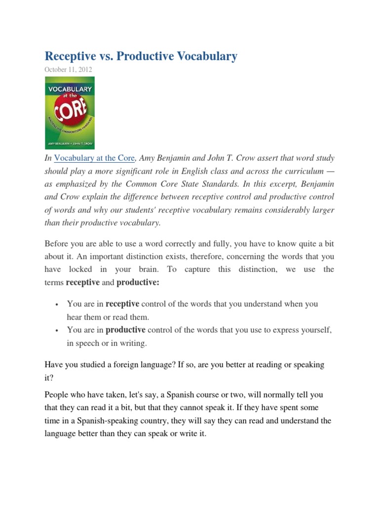 (V & G) Receptive Vs Productive | PDF | Vocabulary | Semantics