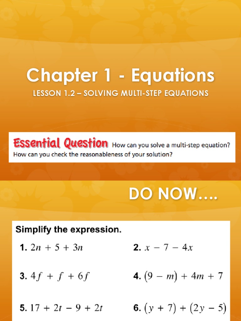 Solving Multi-Step Equations: Lesson 1.2 | PDF