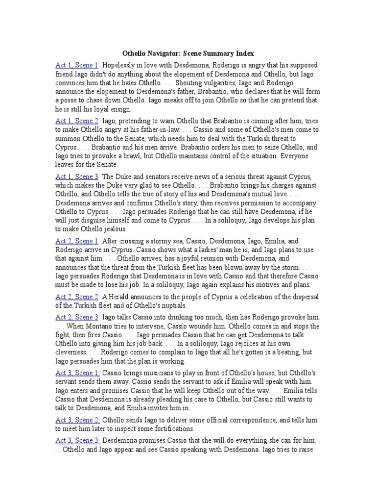 Act 1 Scene 1 Othello Navigator Scene Summary Index Pdf Iago