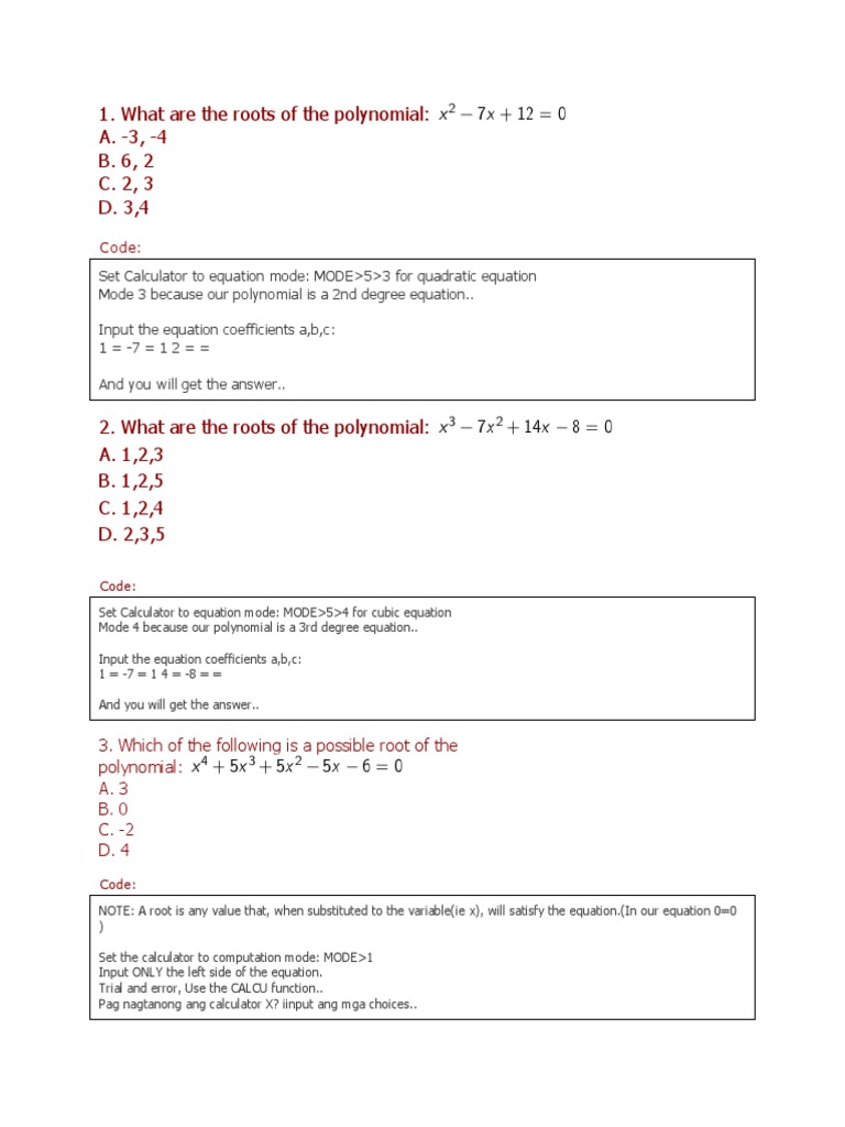 Calculator Techniques | PDF | Polynomial | Slope