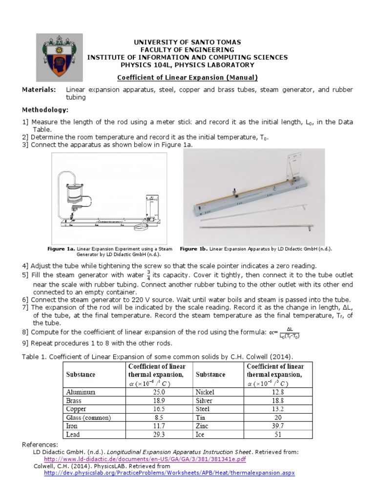 Coefficient of Linear Expansion Experiment | PDF | Steam | Temperature
