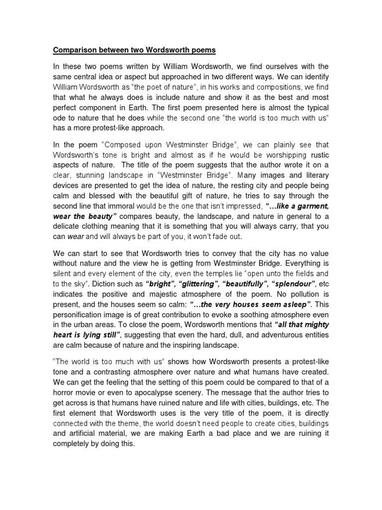 Comparison Between Two Wordsworth Poems | PDF | Poetry | William Wordsworth