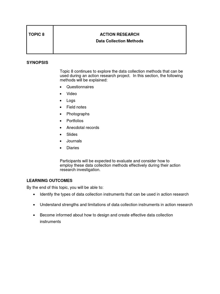 Topic 8 Action Research Data Collection Methods | Download Free PDF ...