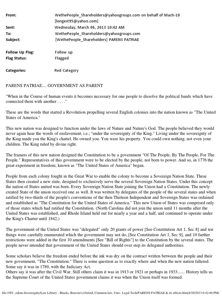 Parens Patriae: Government as Parent | PDF | United States Constitution ...