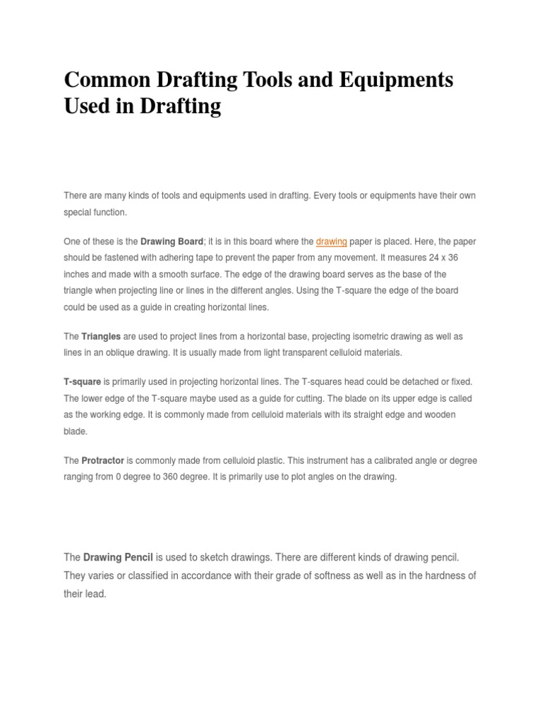 Common Drafting Tools and Equipments Used in Drafting | PDF | Technical ...