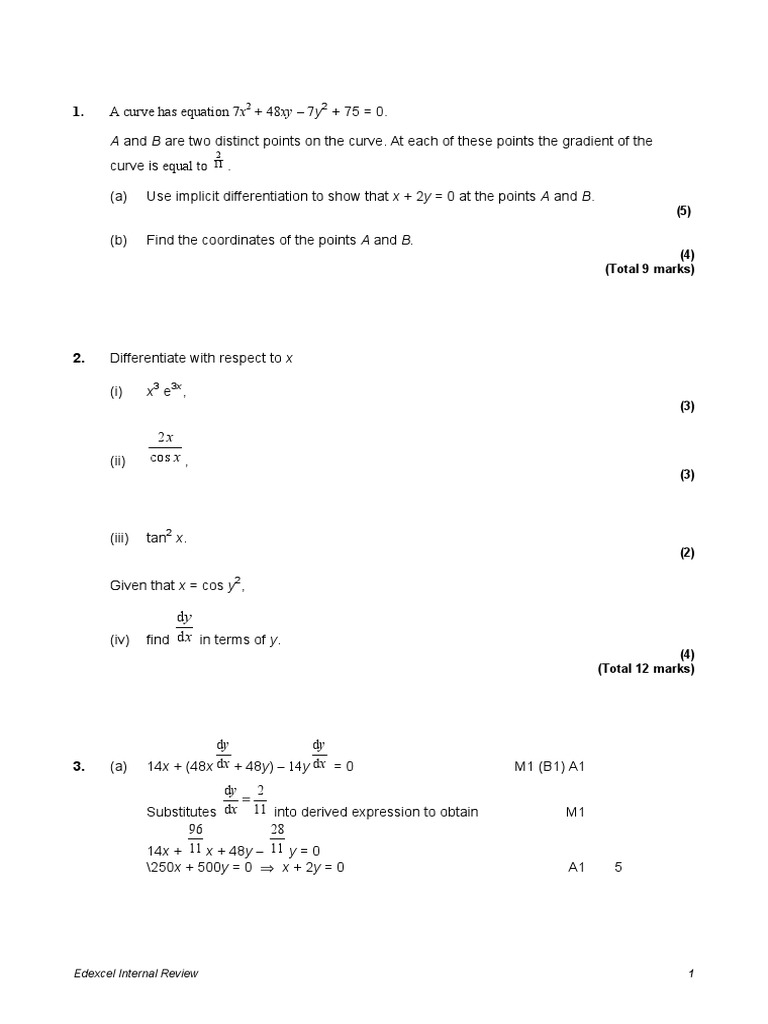 C3 Differentiation - Implicit Differentiation | PDF | Derivative ...