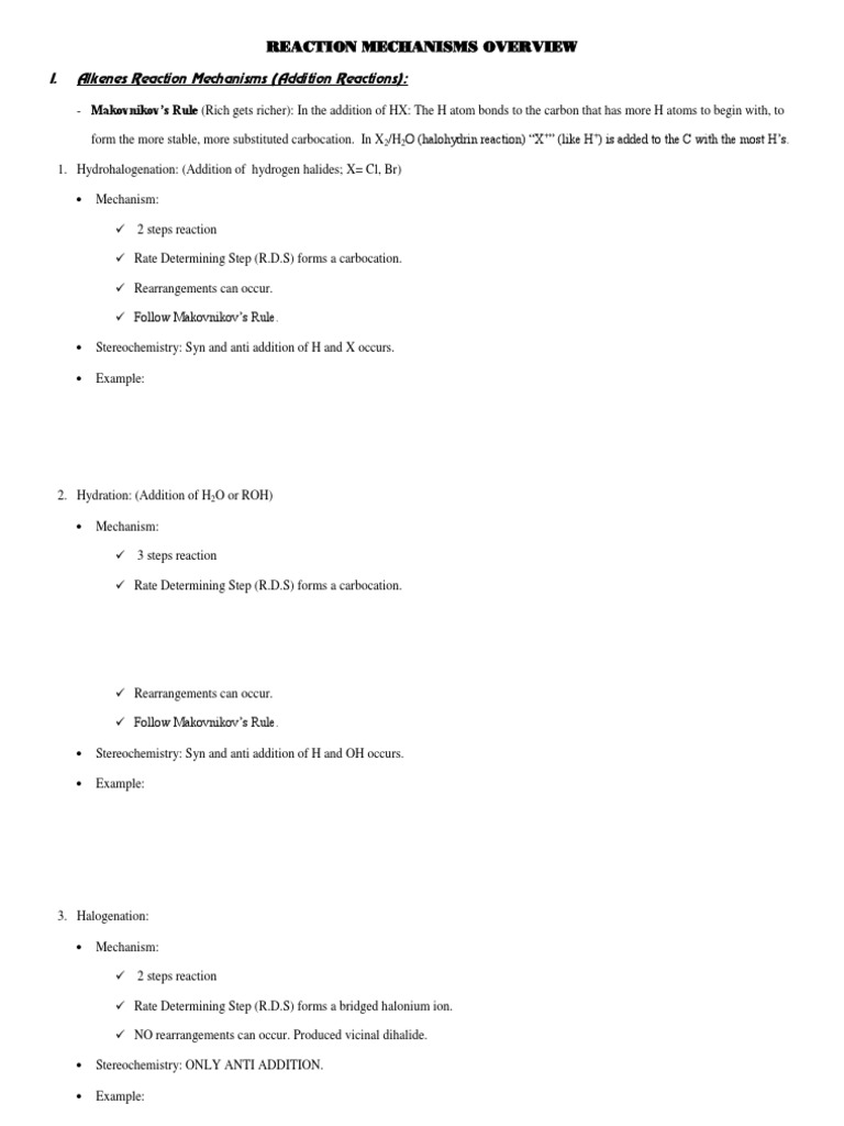 Reaction Mechanisms Overview | PDF | Alkene | Chemical Reactions